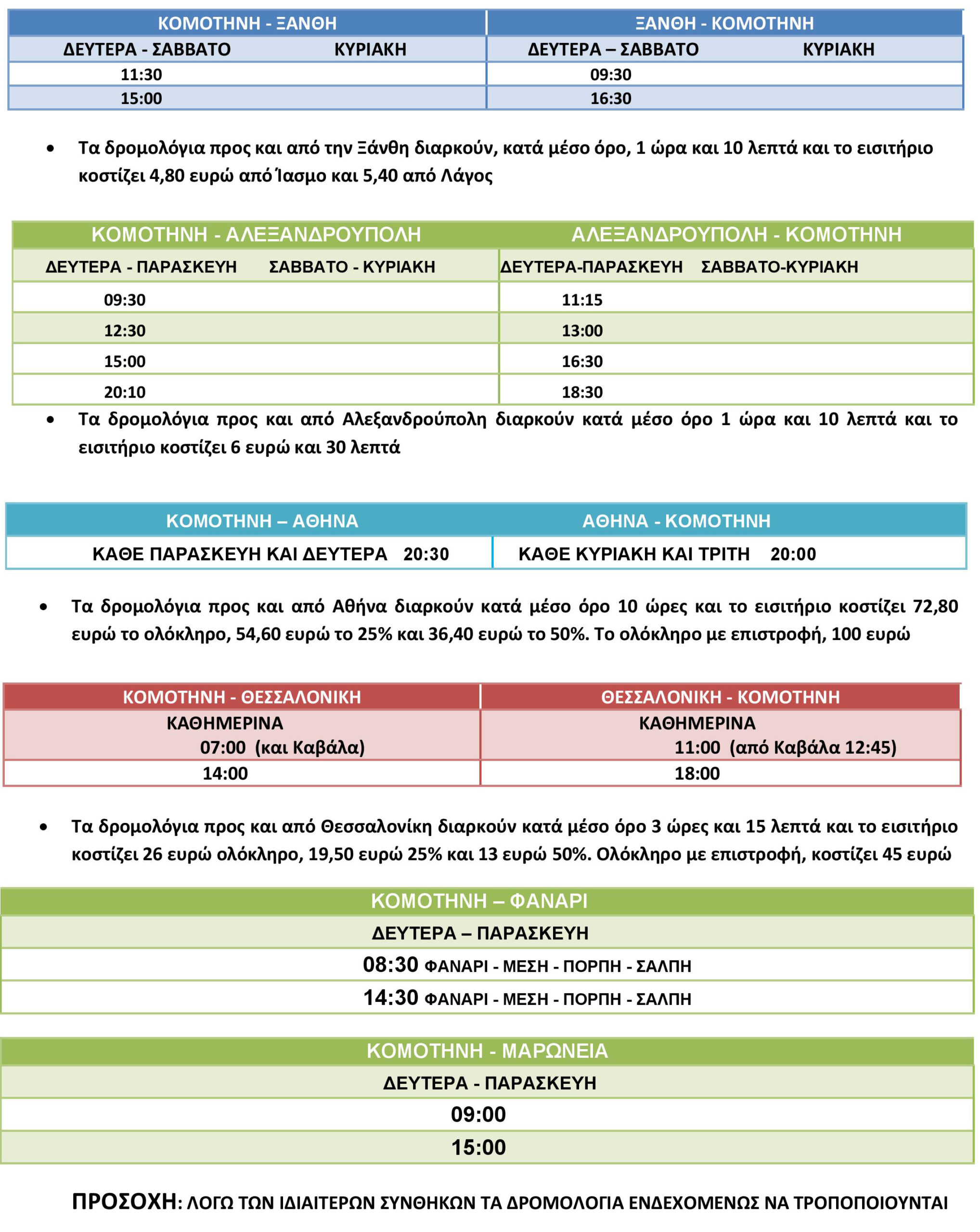 ΠΙΝΑΚΑΣ ΔΡΟΜΟΛΟΓΙΩΝ ΑΠΟ ΔΕΥΤΕΡΑ 09 ΝΟΕΜΒΡΙΟΥ – ΚΤΕΛ ΡΟΔΟΠΗΣ