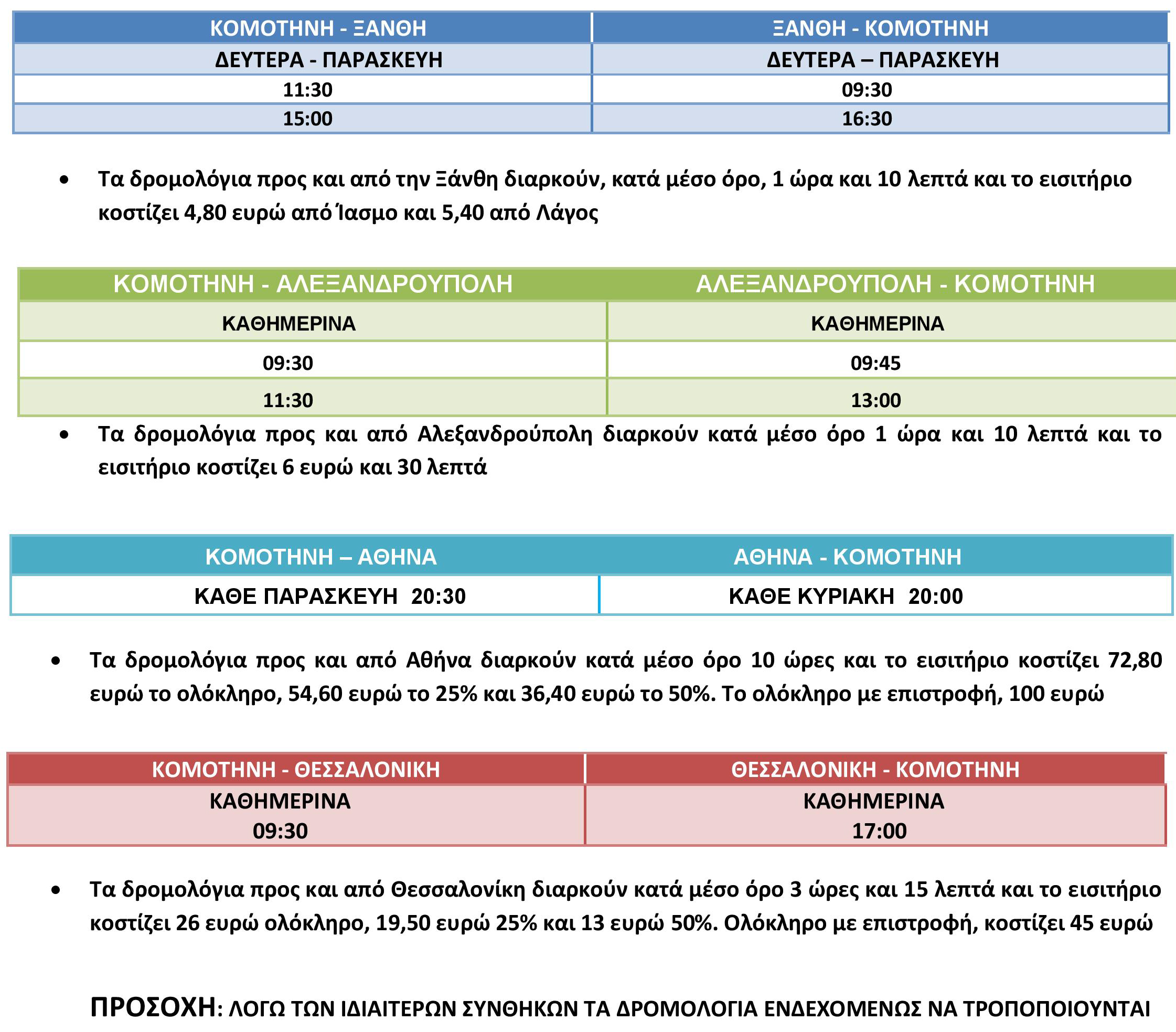 ΑΠΟ ΣΑΒΒΑΤΟ 14 ΝΟΕΜΒΡΙΟΥ ΑΛΛΑΓΕΣ ΣΤΑ ΔΡΟΜΟΛΟΓΙΑ ΠΡΟΣ ΚΑΙ ΑΠΟ ...